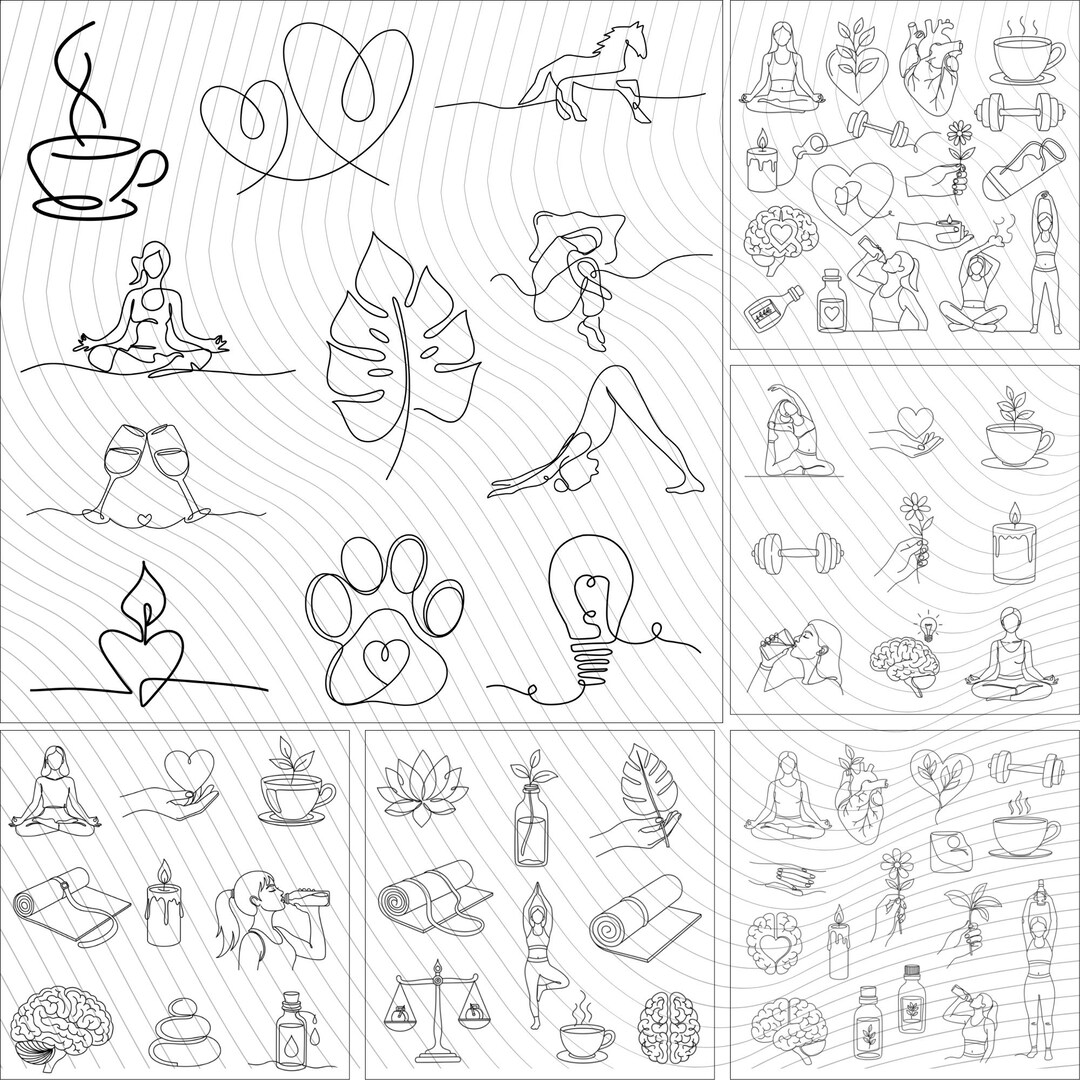Wellness Line Art Doodles: Yoga, Meditation, Self-care (PNG SVG Instant ...