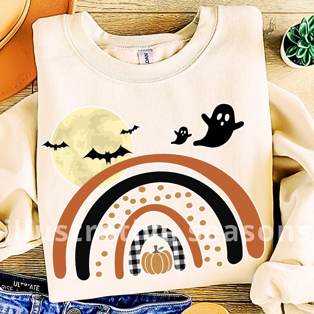 Halloween Rainbow Ghosts Bats Pumpkin Clip Art PNG - SVG File, Digital ...
