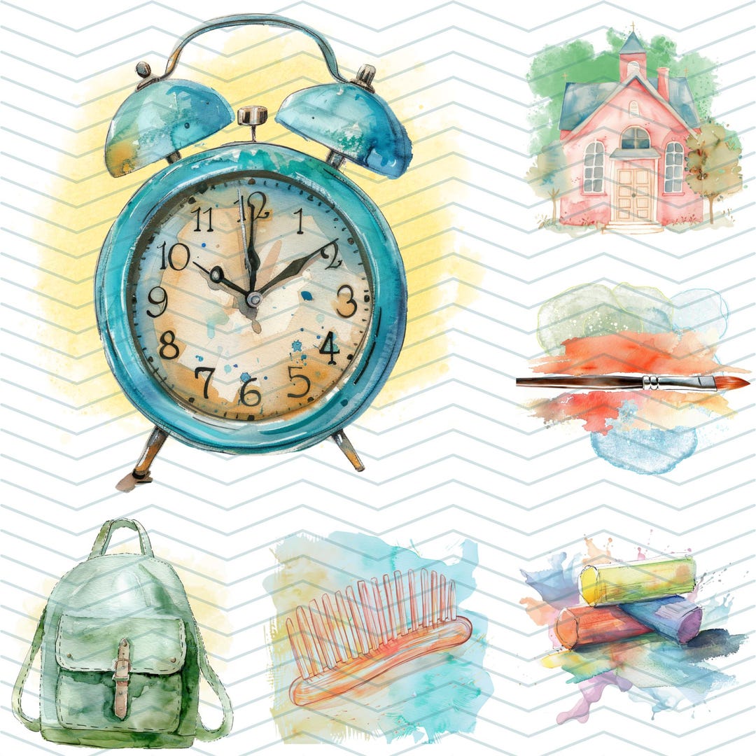 Watercolor Back to School Clipart: Teacher Supplies, Bundle PNG SVG ...