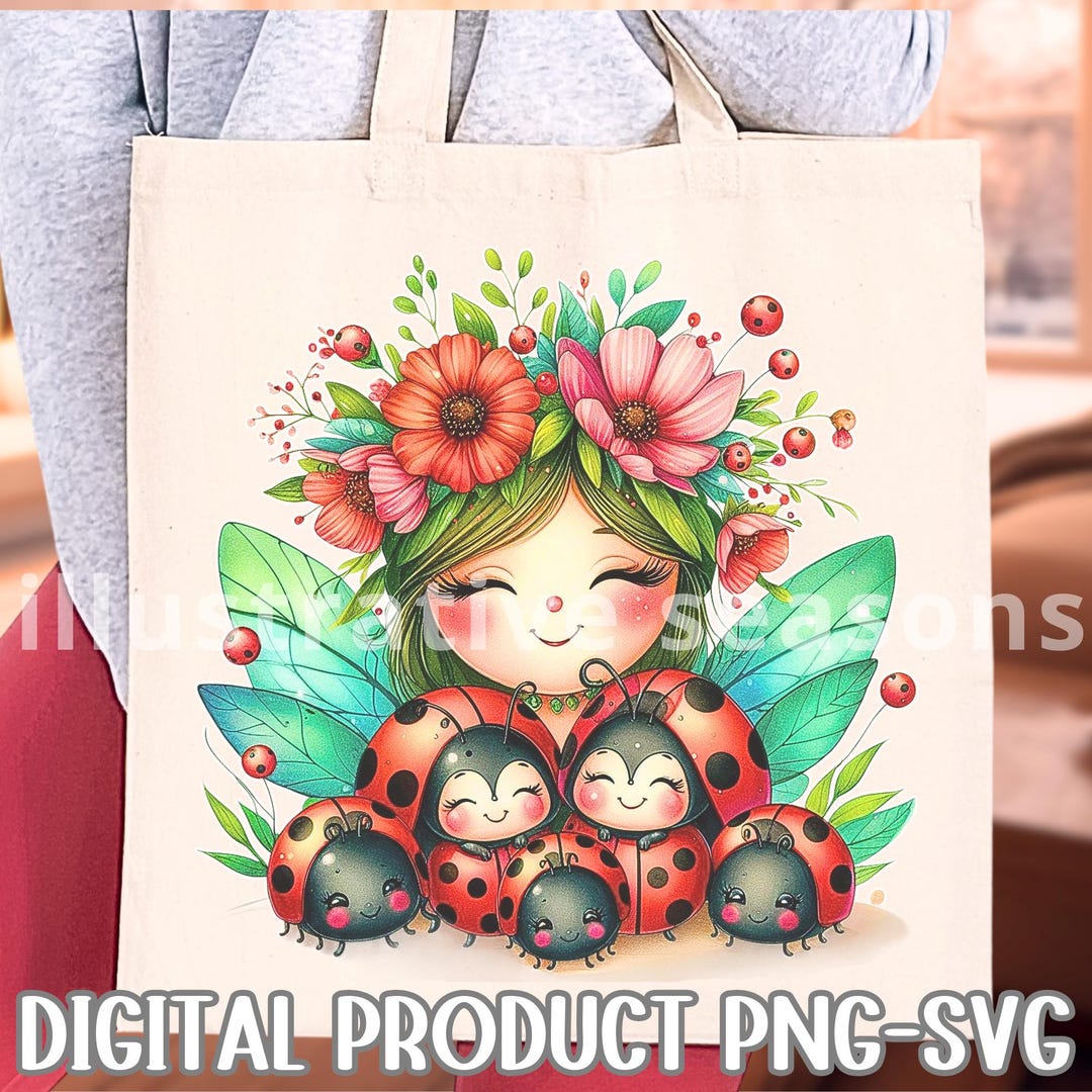 Ladybugs Mom-babies Watercolor PNG-SVG File, Digital Art Sublimation ...