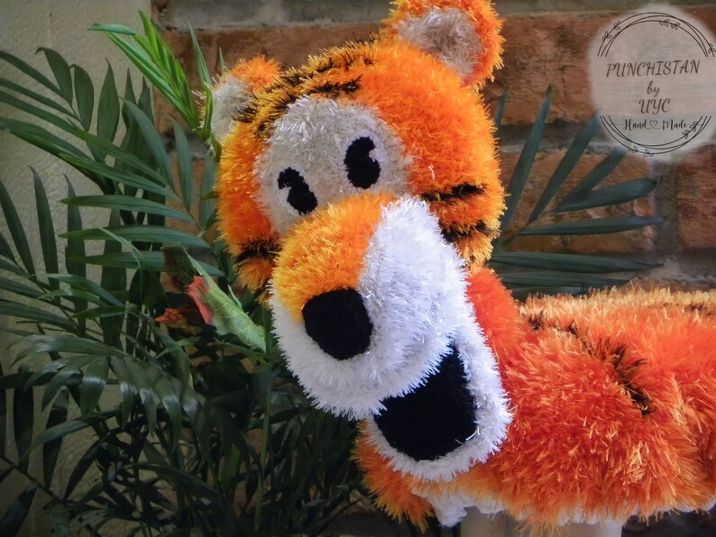 Punch Needle Orange Tiger Stool,wooden Ottoman Stool,hand Made Gift for ...