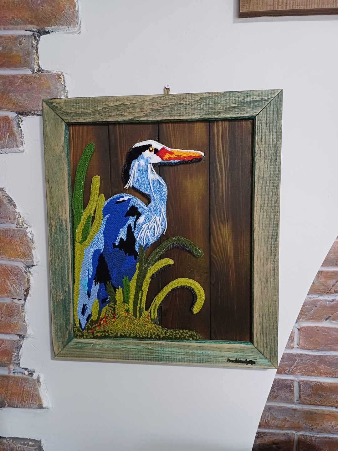 Blue Bird Punch Needle Art Large/fiber Art Wall Hanging/punch Nedle Art ...