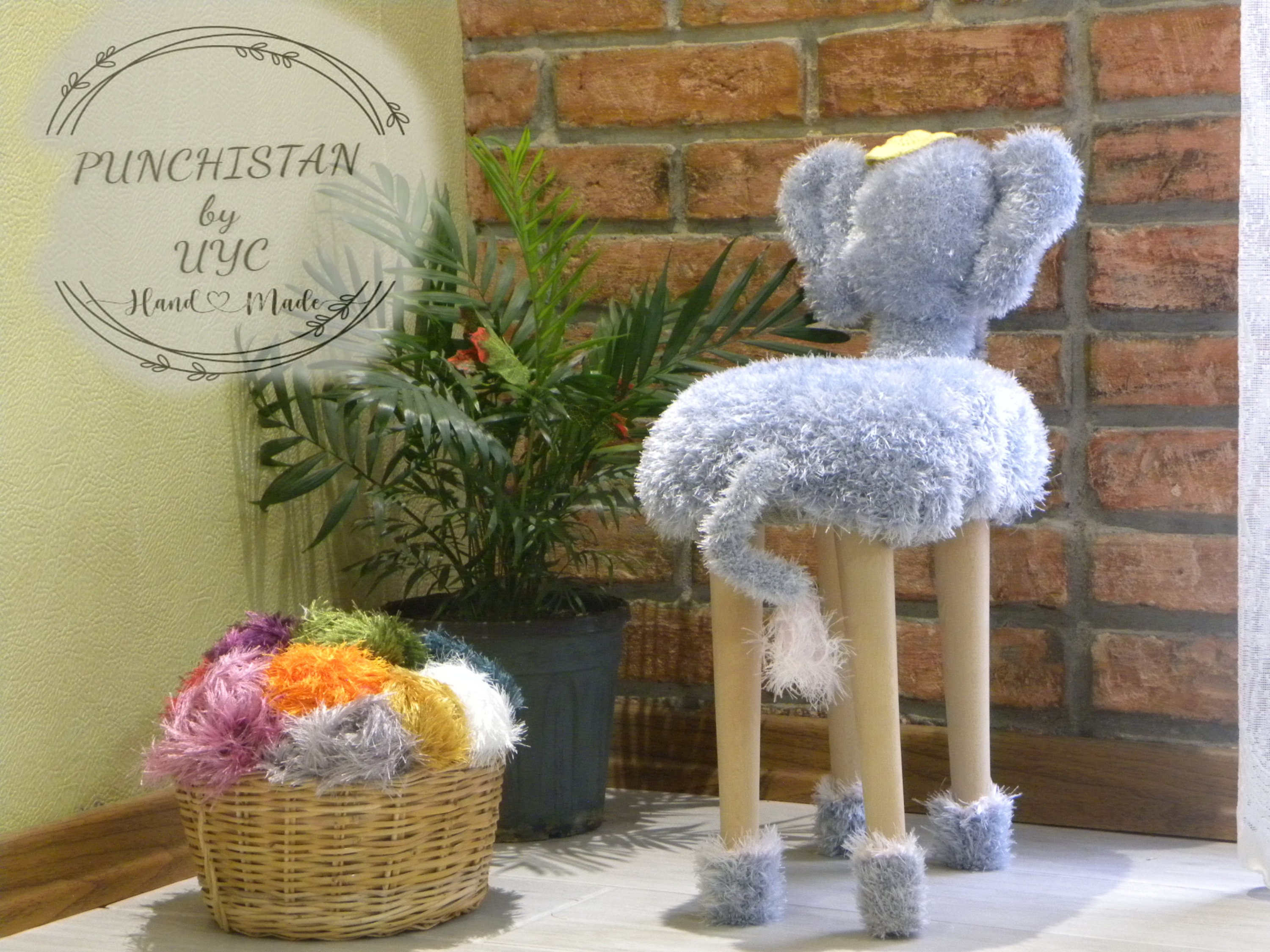 Punch Needle Grey Elephant Stool,wooden Ottoman Stool,hand Made Gift ...