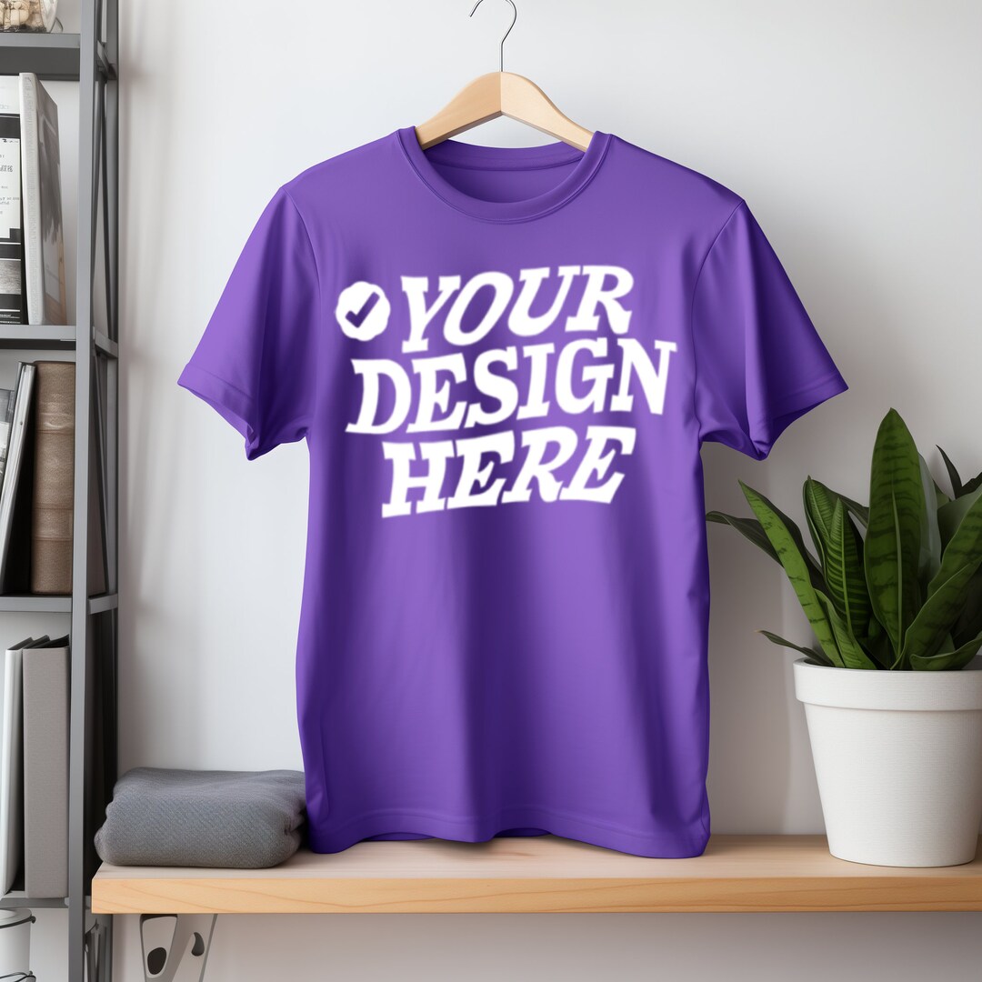 Violet Gildan 64000 Hanging Mockup, Purplet-shirt Mockup, Hanging ...