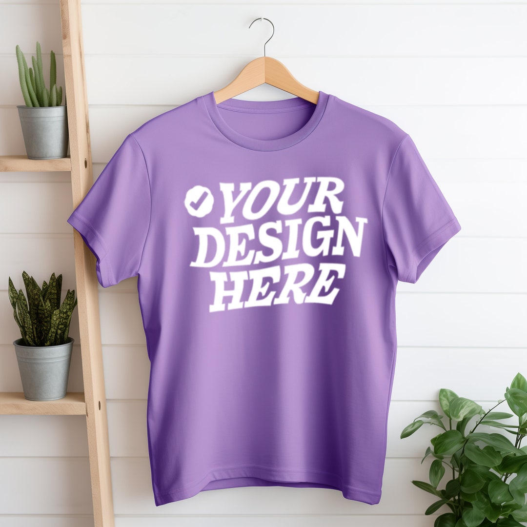 Violet Gildan 64000 Hanging Mockup, Purplet-shirt Mockup, Hanging ...