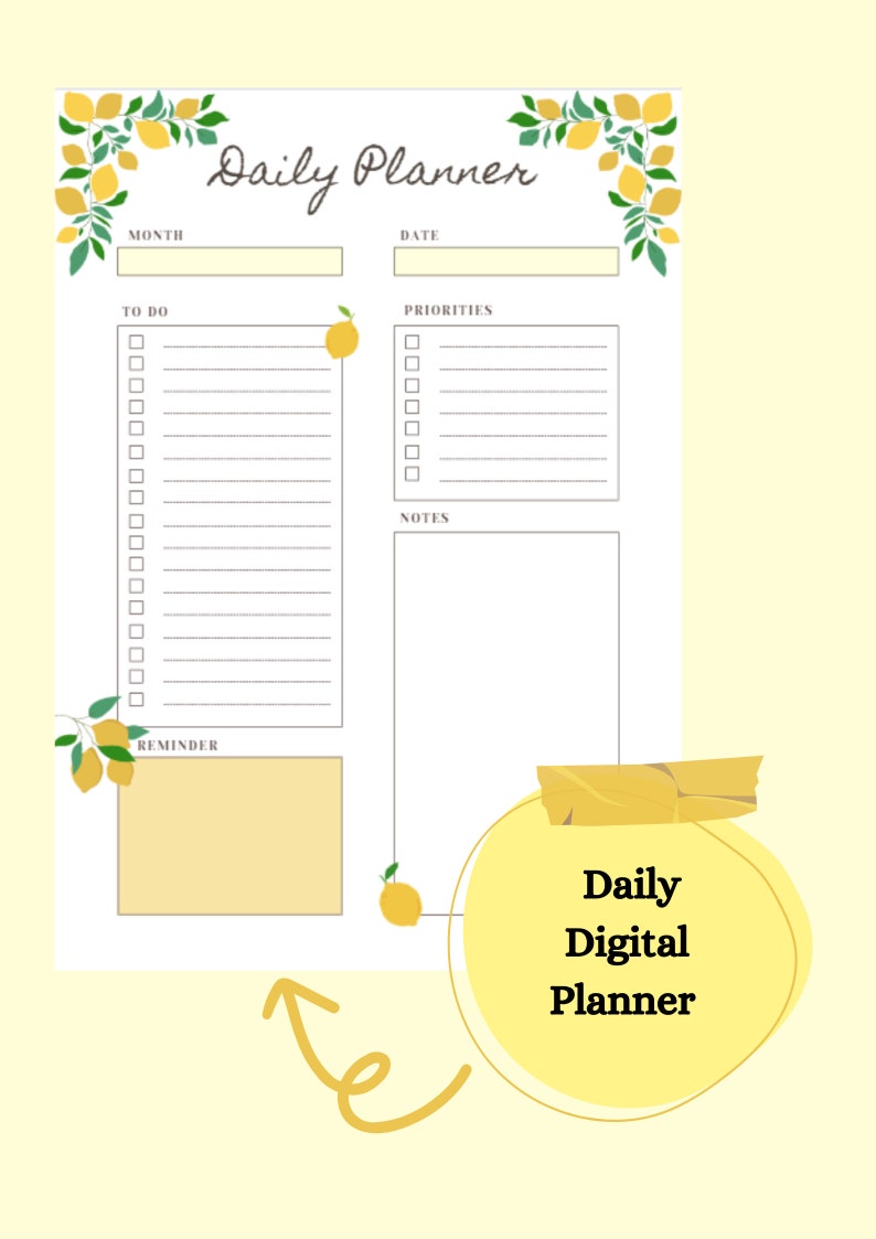 Cute Minimalist Lemon Theme Digital Weekly and Daily Planner ...