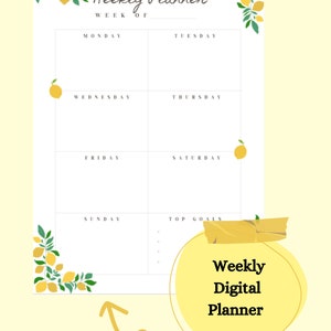 Cute Minimalist Lemon Theme Digital Weekly and Daily Planner ...
