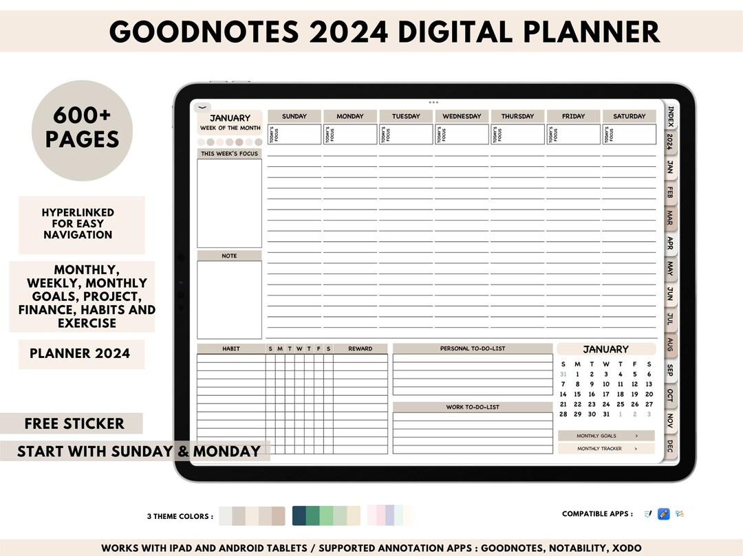 Digital Planner 2024, Digital Planner Goodnotes, Planner Daily Weekly ...