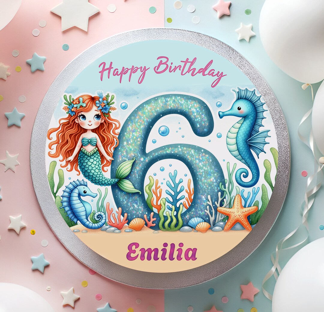 Cake Topper Fondant Birthday Mermaid Underwater Seahorse Sweet Sea ...