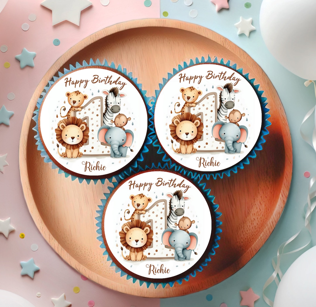 Muffin Topper Cupcake Muffin Muffins Fondant for 1st Birthday Safari ...