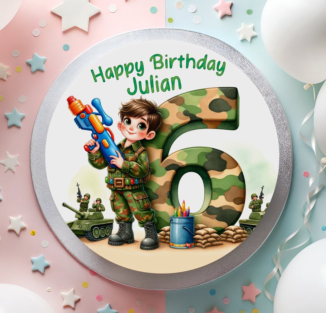 Cake Topper Fondant Birthday Soldier Motif Soldier Uniform Tank Water ...
