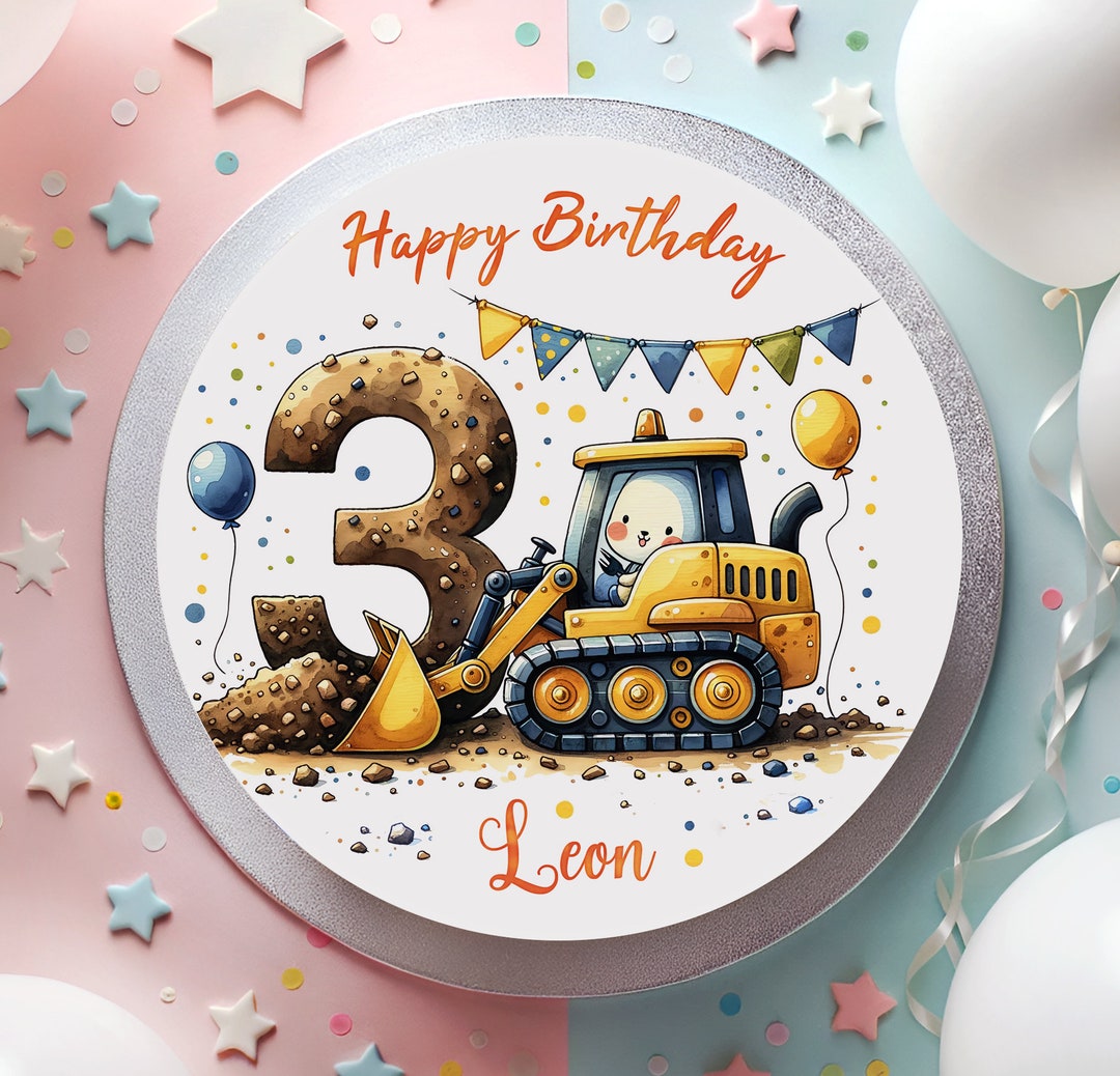 Fondant Cake Topper Birthday Excavator Construction Worker Balloon ...