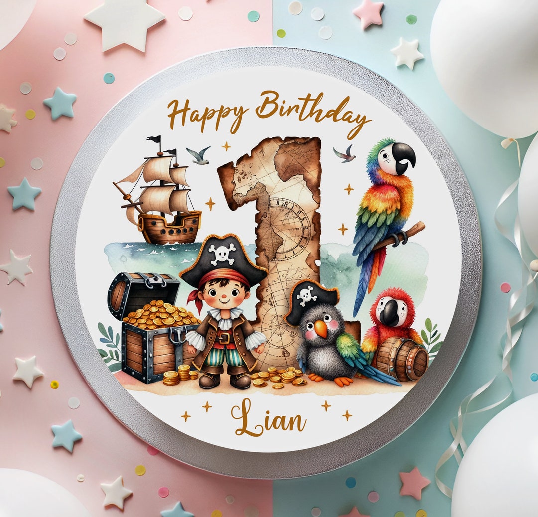 Cake Topper Fondant 1st Birthday, Pirate, Parrot, Treasure Map ...