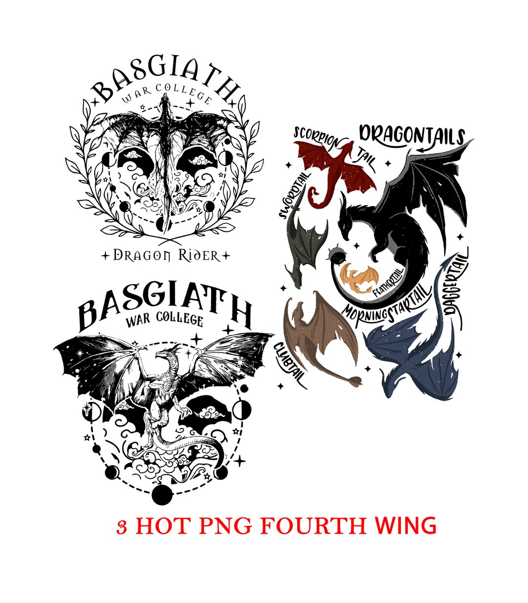 3 Png Fourth Wing, Fourth Wing Stencil SVG/PNG File, Dragon Intricate ...