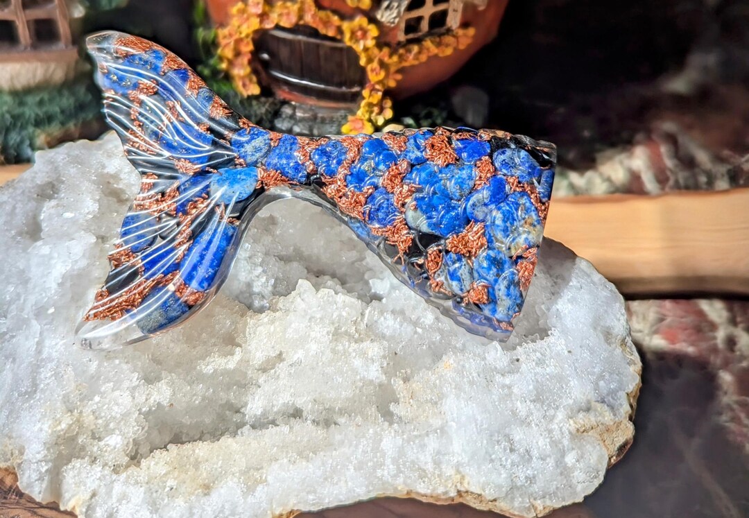 Lapis Lazuli Orgonite Mermaid Tail With Herkimer Diamonds, Shungite ...