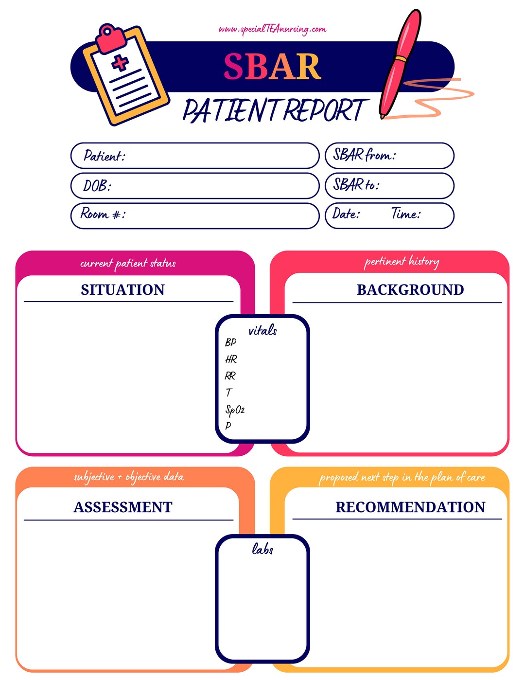 Nursing SBAR Reporting Sheet; Nursing Template For.report - Etsy