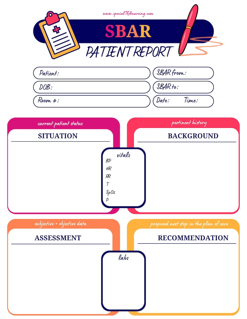 Nursing SBAR Reporting Sheet; Nursing Template For.report - Etsy