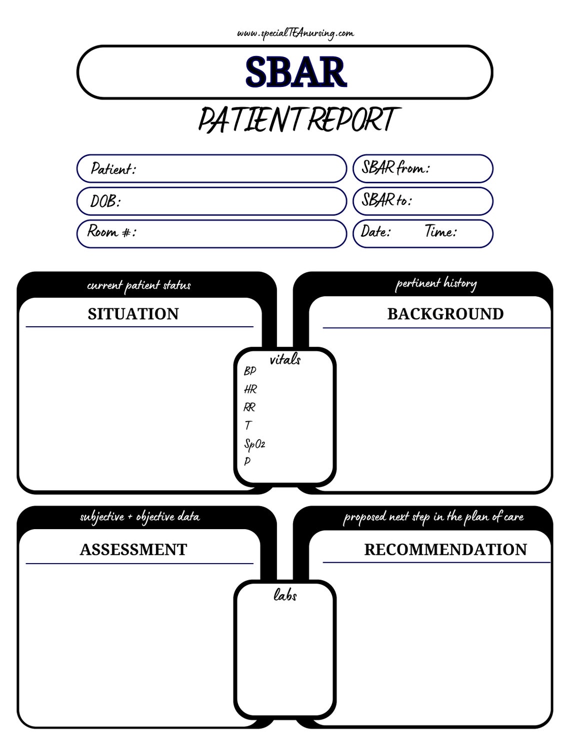 Nursing SBAR Reporting Sheet; Nursing Template For.report - Etsy