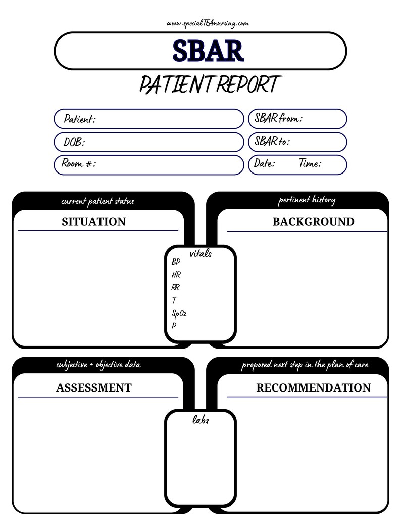 Nursing SBAR Reporting Sheet; Nursing Template For.report - Etsy