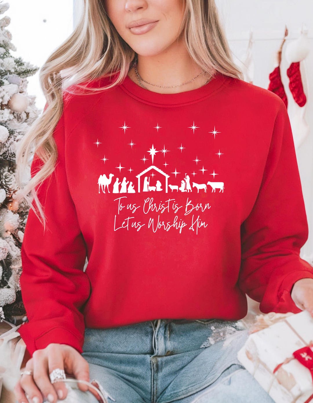 Christ is Born, Christian Christmas Sweatshirt, Nativity Scene Sweater ...