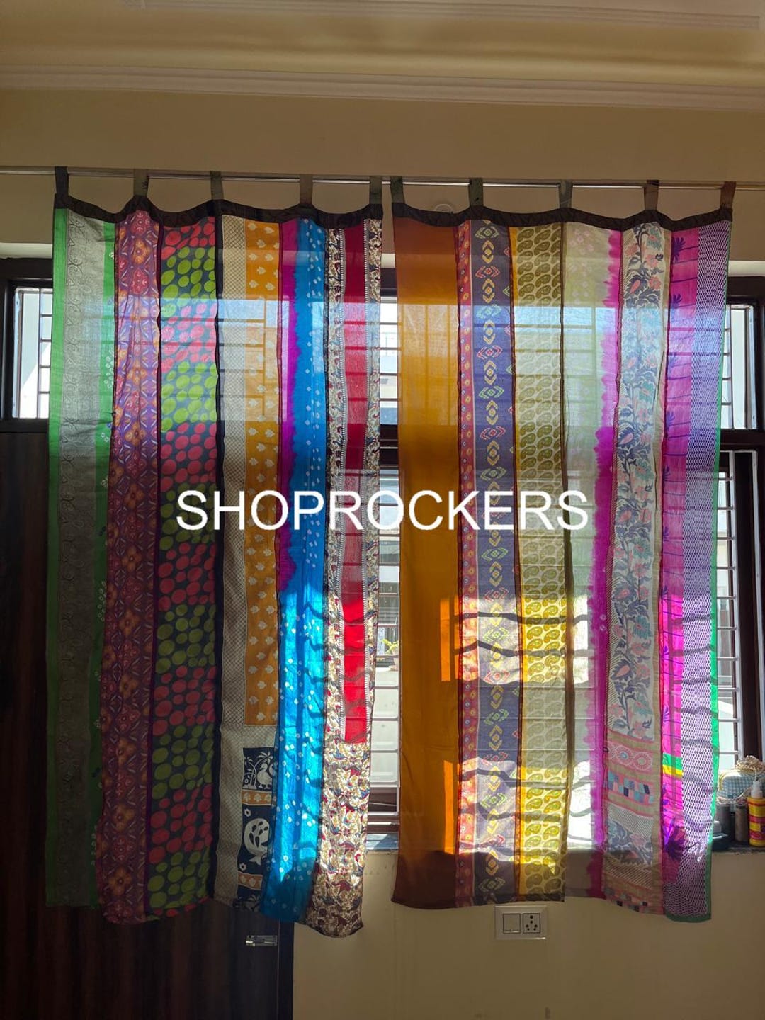 Multicolor Silk Sari Curtain Pair Handmade Boho Window Drapes Vintage ...