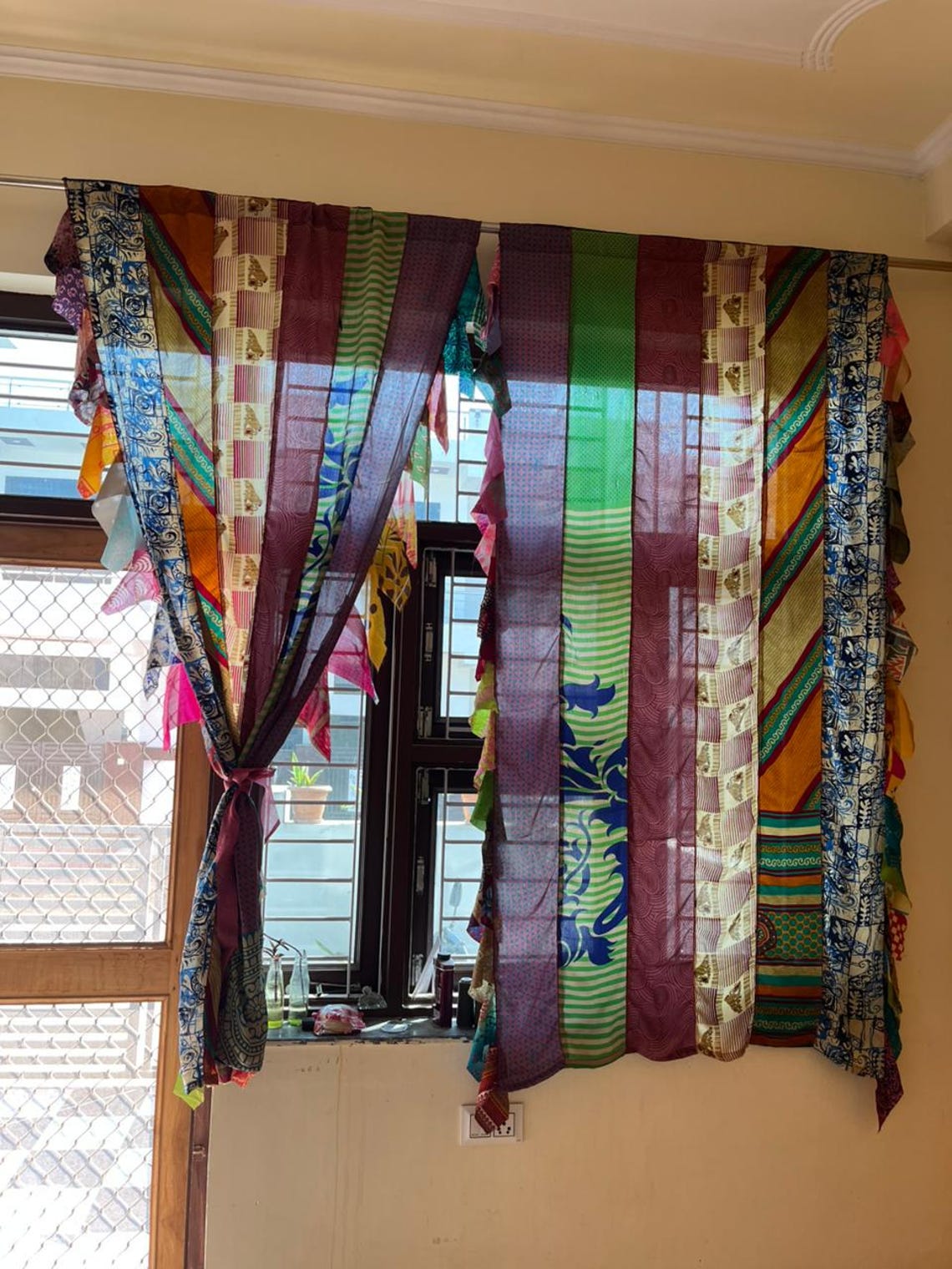 Indian Vintage Silk Sari Fringe Window Curtain Drapes Pair for Home ...