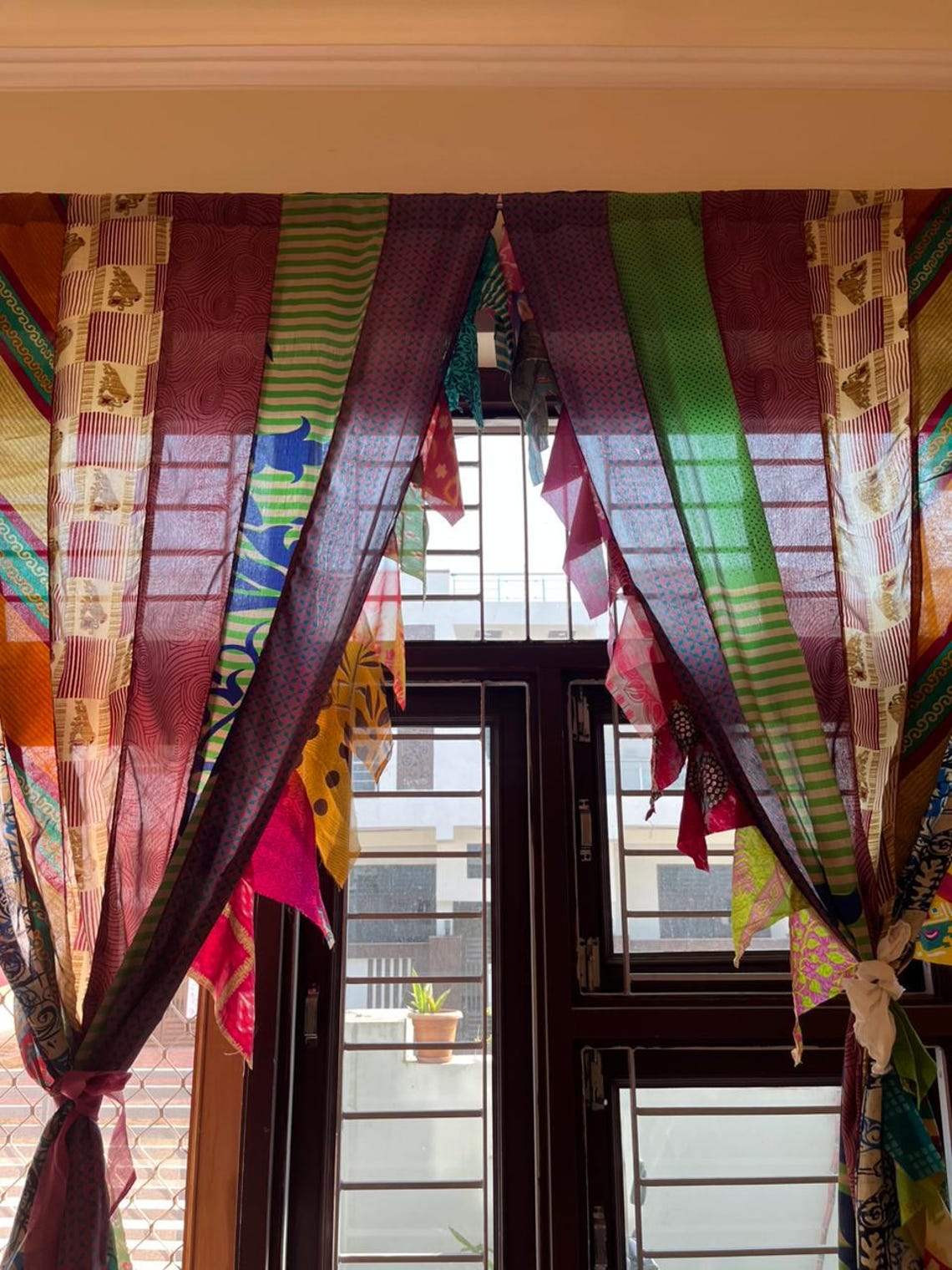 Indian Vintage Silk Sari Fringe Window Curtain Drapes Pair for Home ...