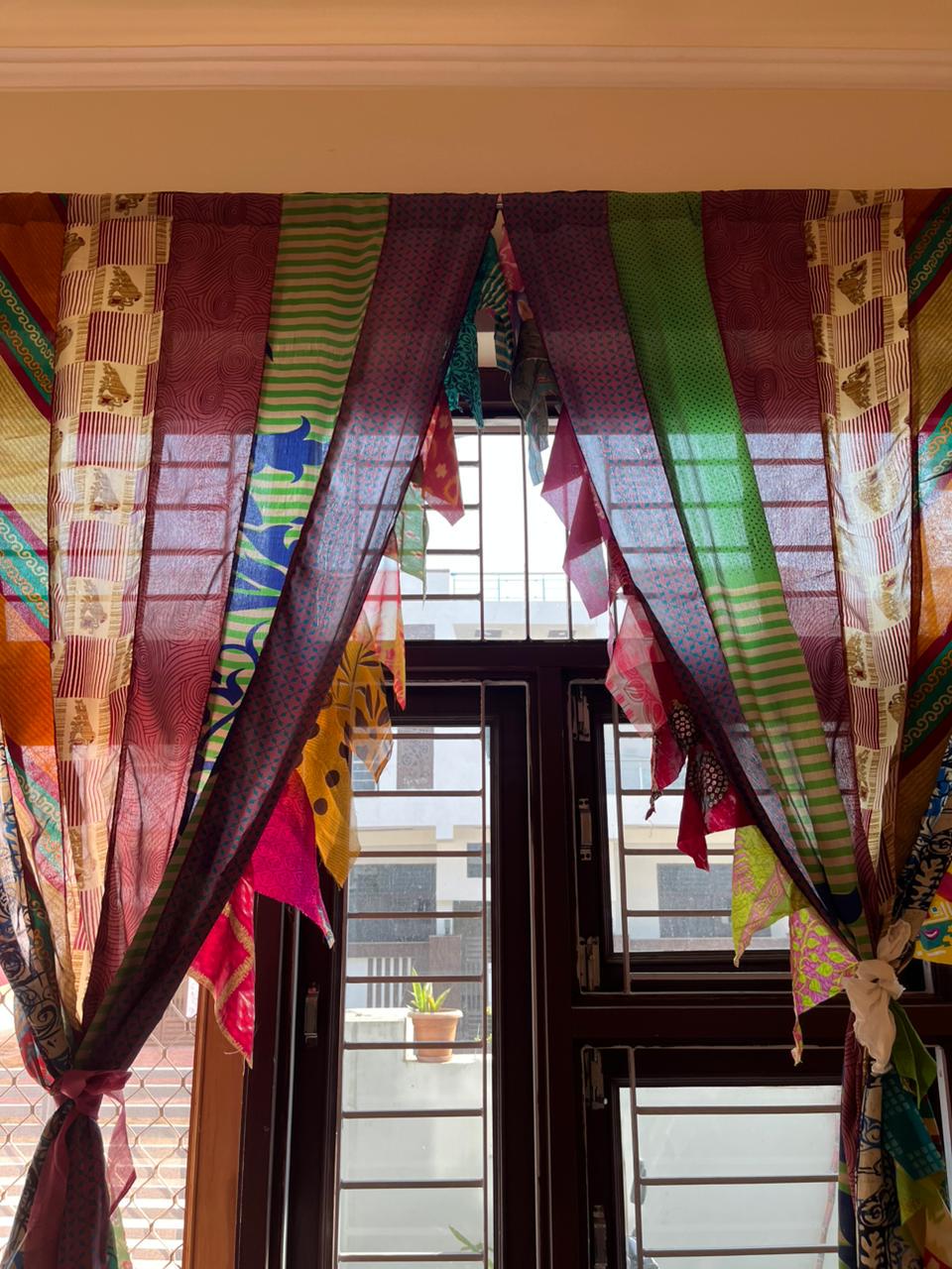 Indian Vintage Silk Sari Fringe Window Curtain Drapes Pair for Home ...