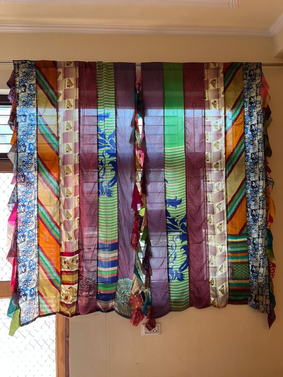 Indian Vintage Silk Sari Fringe Window Curtain Drapes Pair for Home ...