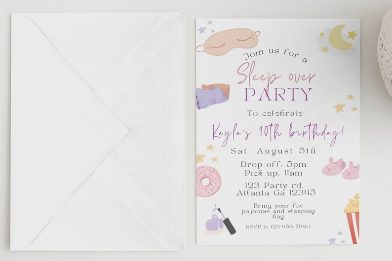 Sleep Over Birthday Party Invitation EDITABLE - Etsy