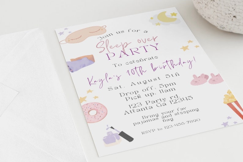 Sleep Over Birthday Party Invitation EDITABLE - Etsy