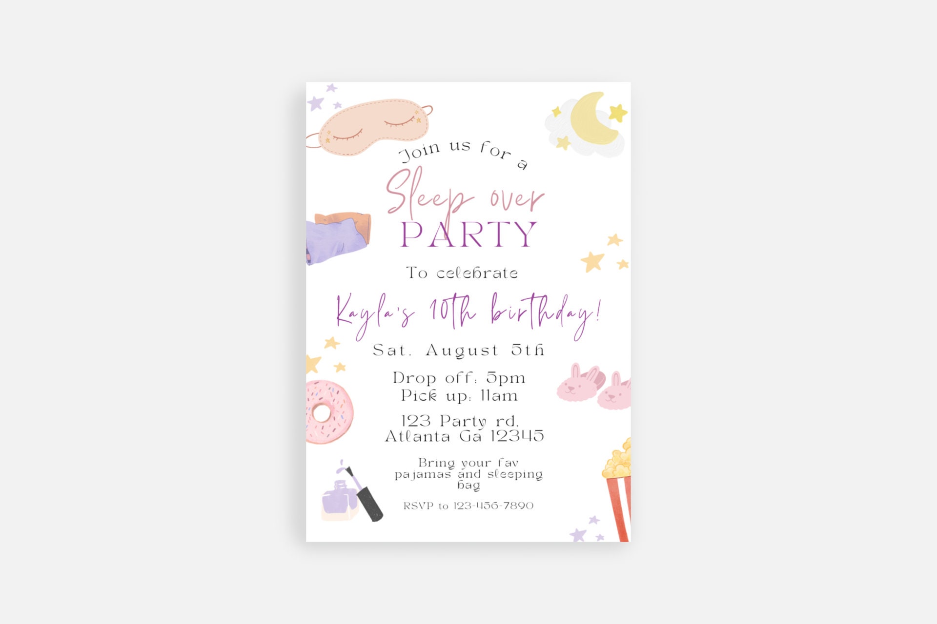 Sleep Over Birthday Party Invitation EDITABLE - Etsy