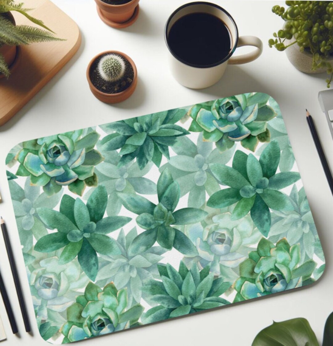 Floral Green Leaf Deskmat Wildflower Mousepad Floral Art Desk Office ...