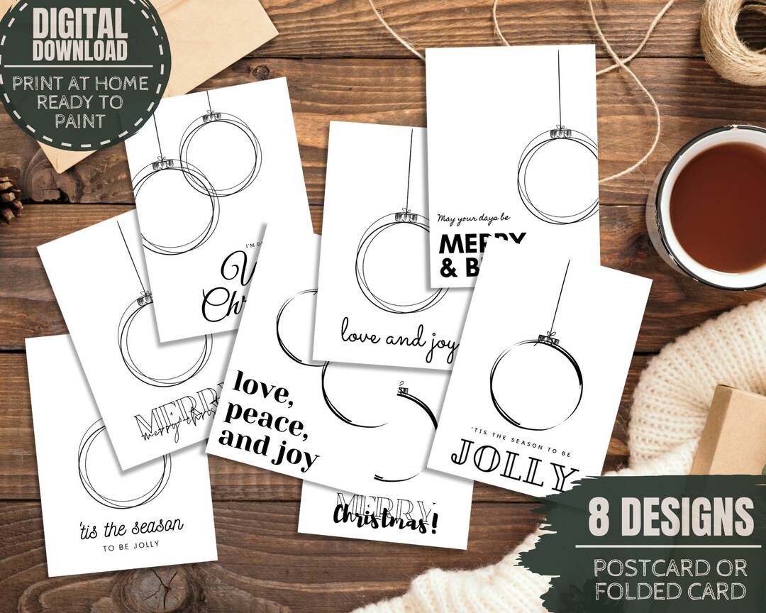 Printable Christmas Ornament Card DIY Coloring Cards for Greetings of ...