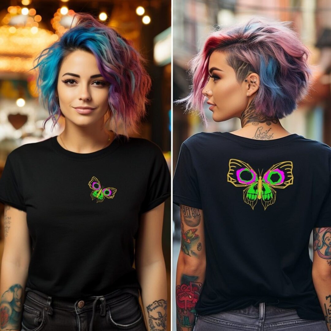 2-sided Arcane Jinx Butterfly Bomb Tee Jinx Bomb Arcane Tee Front and ...