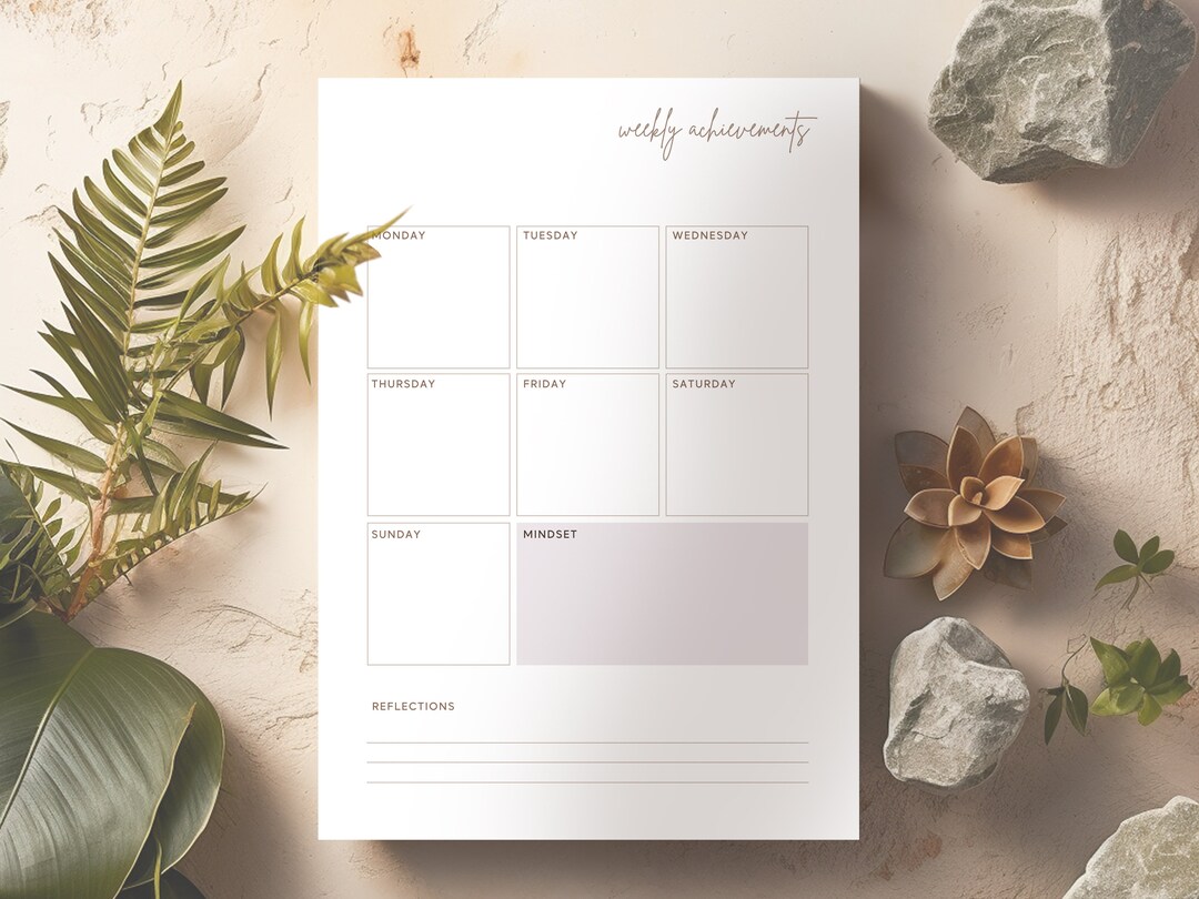 Weekly Achievements Printable Journal: Wellness Routine, Positive ...