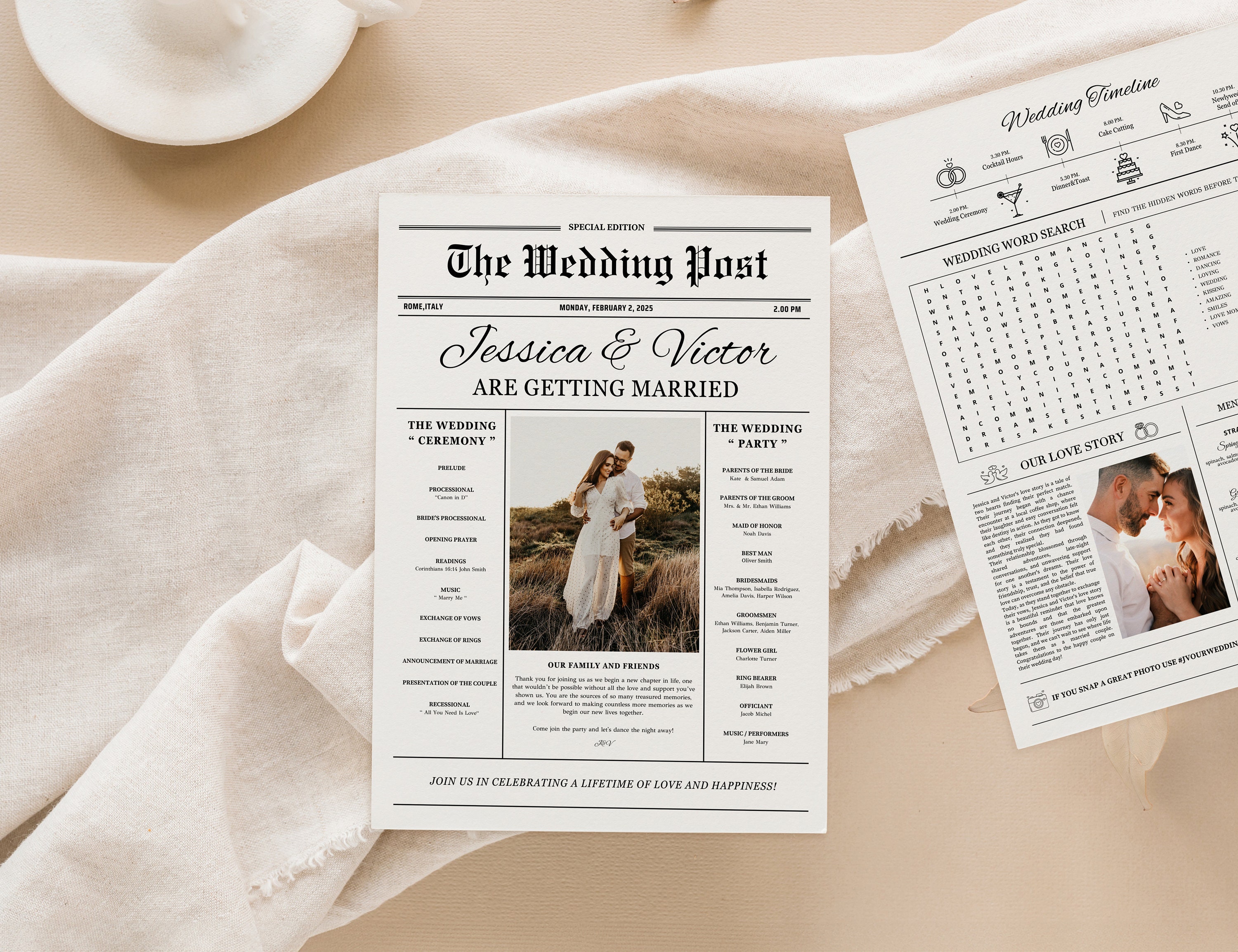 Newspaper Wedding Program Template, 2 Sided Editable Newspaper Wedding ...