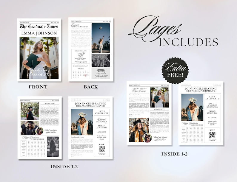 Graduation Newspaper Announcement Template, Editable Canva Senior ...