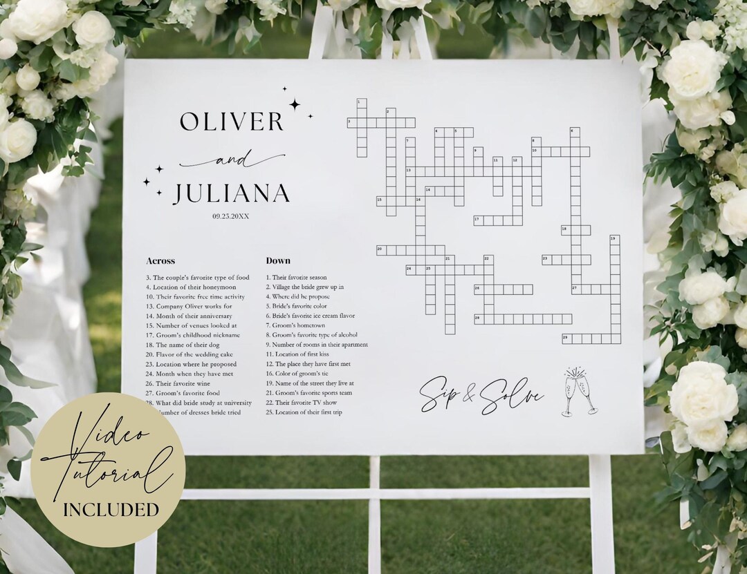 Custom Wedding Crossword Puzzle Template: Sip & Solve Game (digital ...