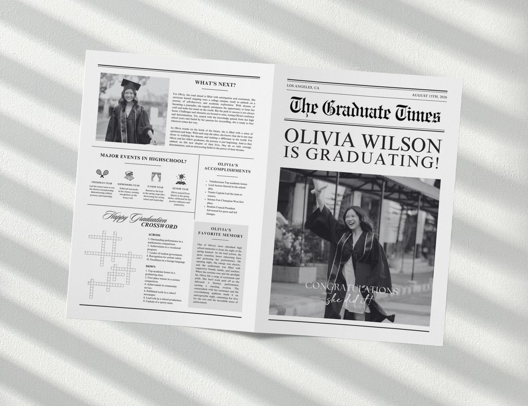 Editable Graduation Newspaper Template: Canva Party Favors (digital ...