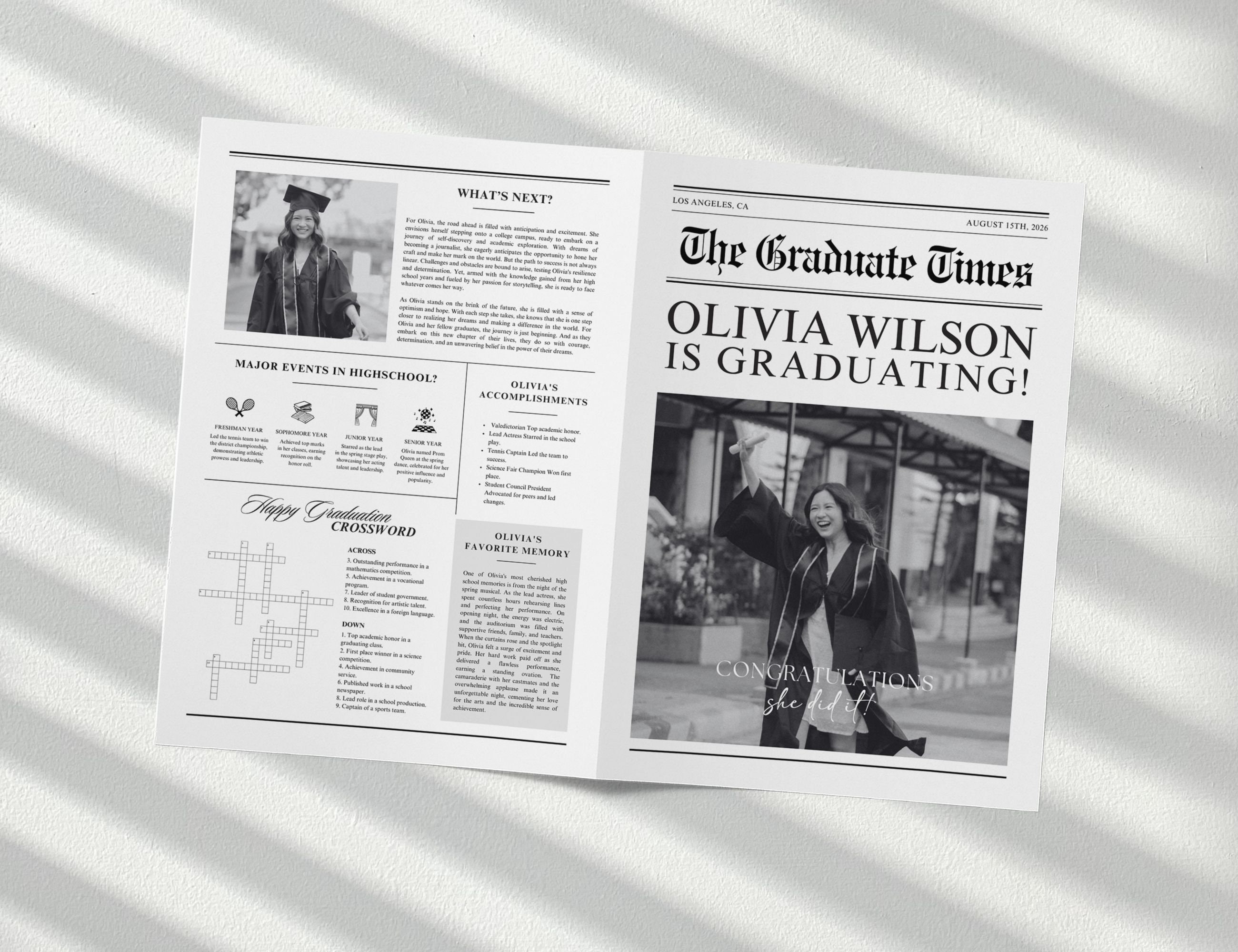 Editable Graduation Newspaper Template: Canva Party Favors (digital ...