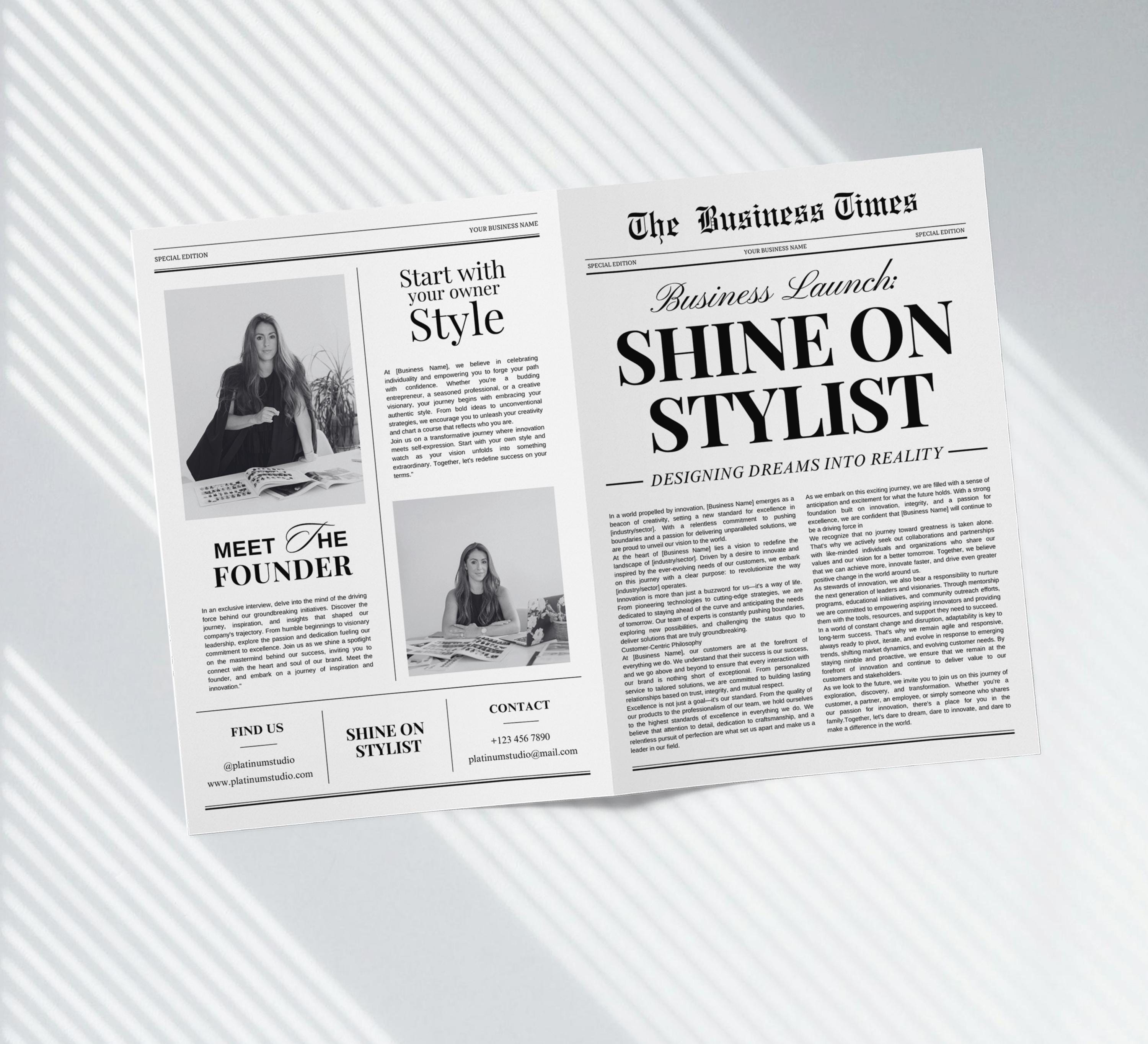 Business Newspaper Canva Template: Branding Announcement, Photoshoot ...