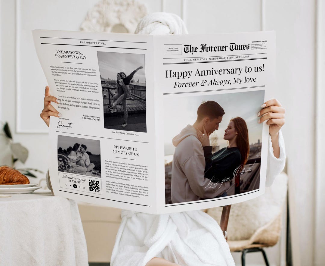 Happy Anniversary Newspaper Canva Template, Couple First Anniversary ...