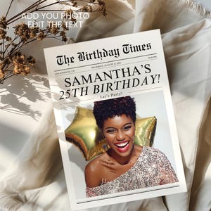 Canva Birthday Newspaper Template, Editable Birthday Invitation, Large ...