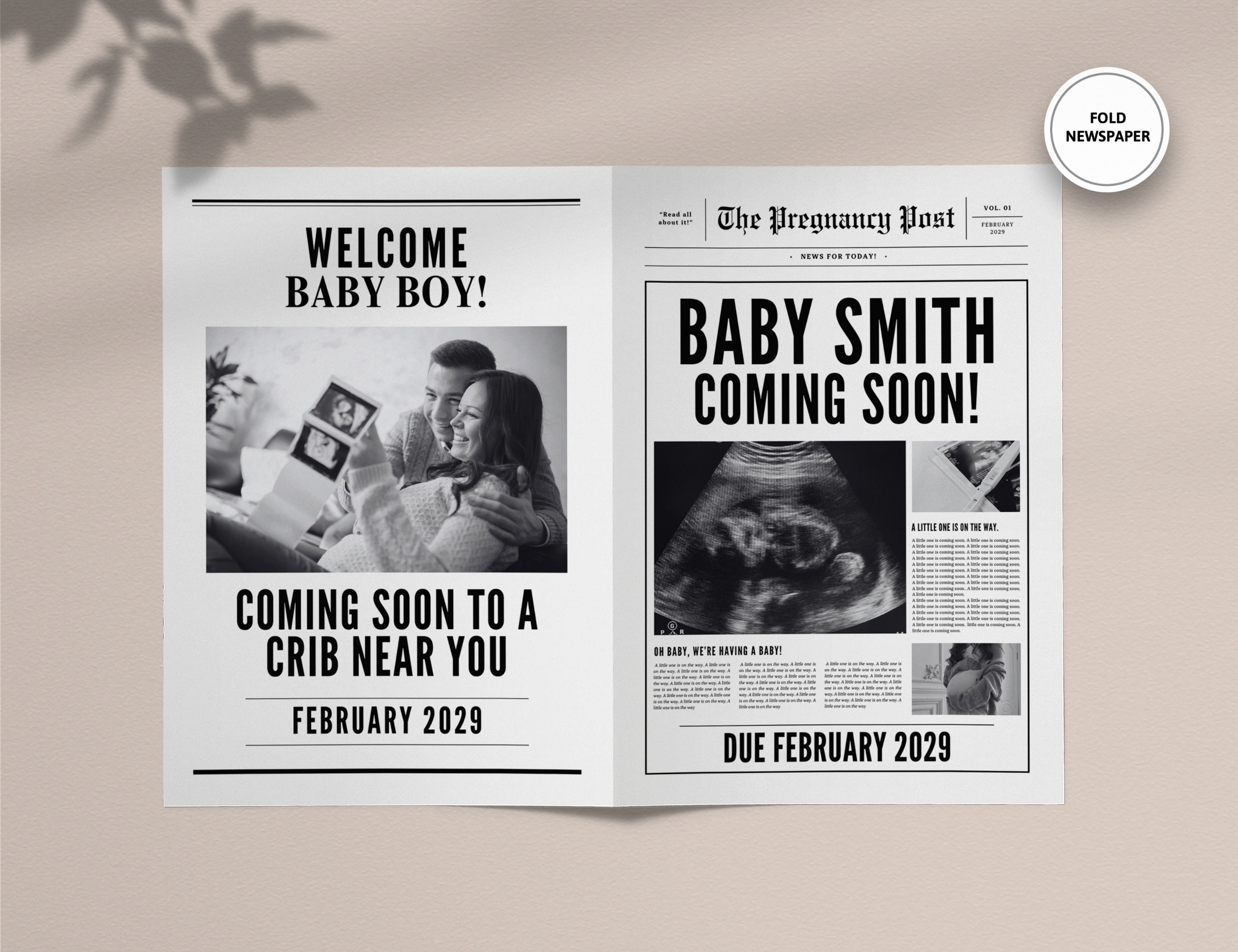 Editable Canva Baby Announcement Newspaper Template. Large Pregnancy ...