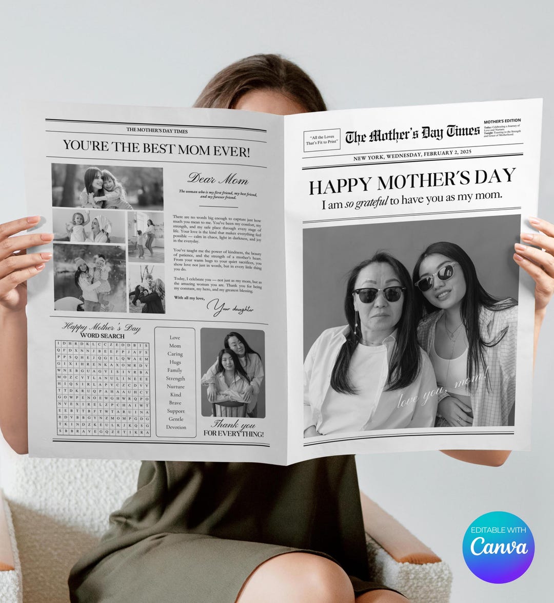 Mother's Day Newspaper Template: Editable Canva Gift (digital Download ...
