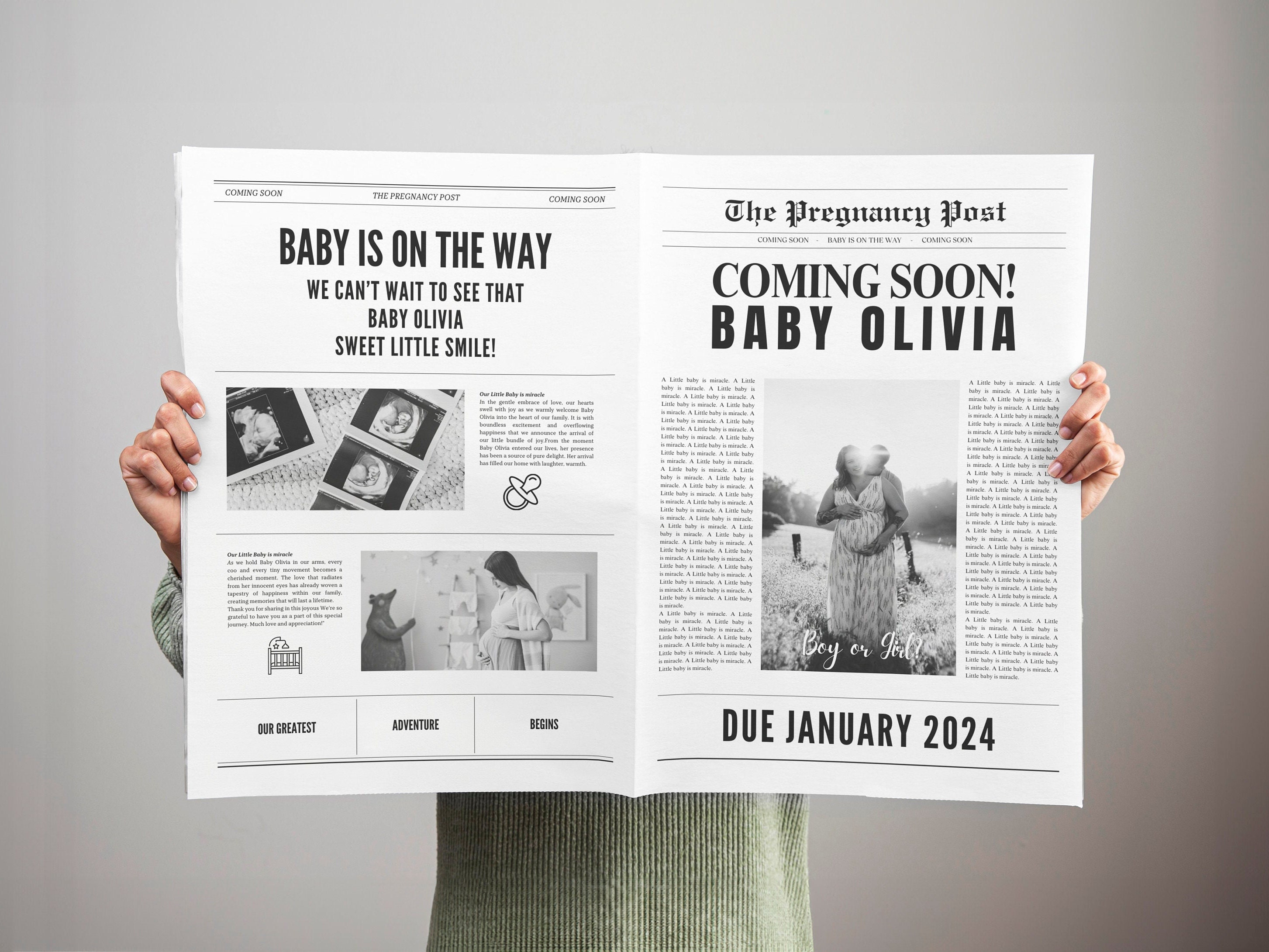 Baby Announcement Newspaper Template, Large Pregnancy Announcement ...
