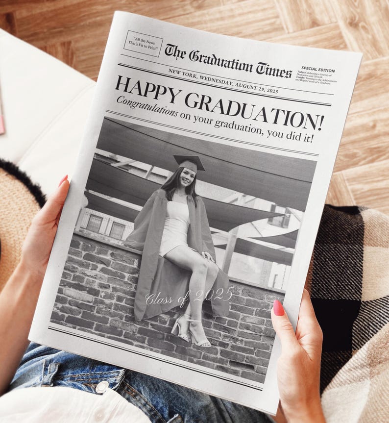 Graduation Newspaper Announcement Template, Editable Canva Bouquet Wrap ...