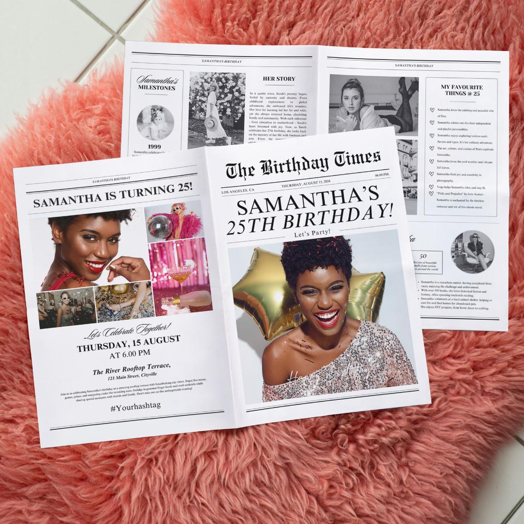 Canva Birthday Newspaper Template, Editable Birthday Invitation, Large ...