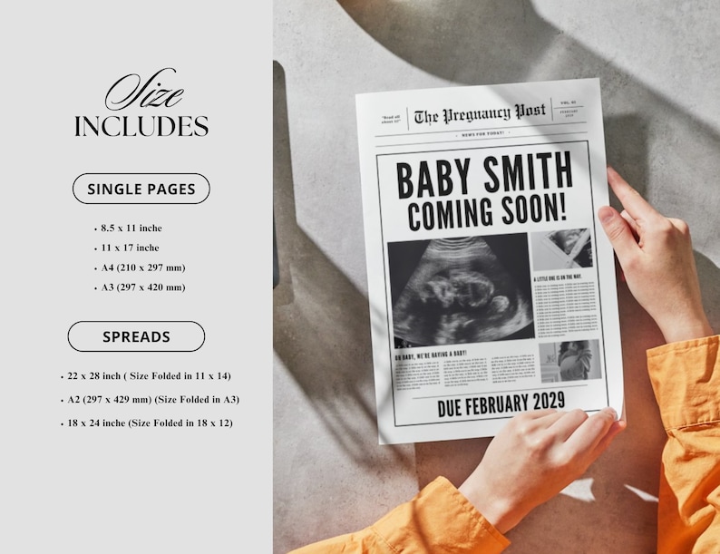 Editable Canva Baby Announcement Newspaper Template. Large Pregnancy ...